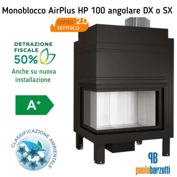 Camino a legna monoblocco AirPlus 100 Sinistro - Barzotti
